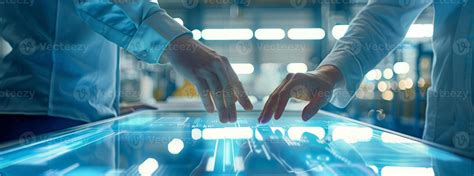 Hands Interact With A High Tech Touchscreen In An Advanced Laboratory
