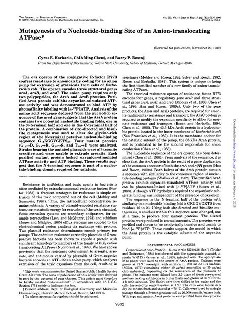 Pdf Mutagenesis Of A Nucleotide Binding Site Of An Anion