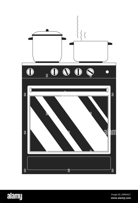 Kitchen Stove Pots Boiling Black And White 2d Line Cartoon Object Stock Vector Image And Art Alamy