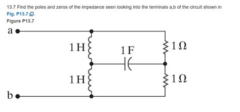 Solved Find The Poles And Zeros Of The Impedance Seen Chegg Com
