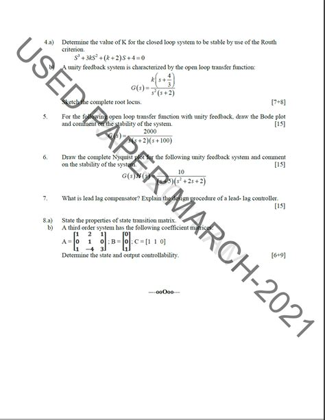 Jntuh B Tech Control Systems March 2021 Question Paper University
