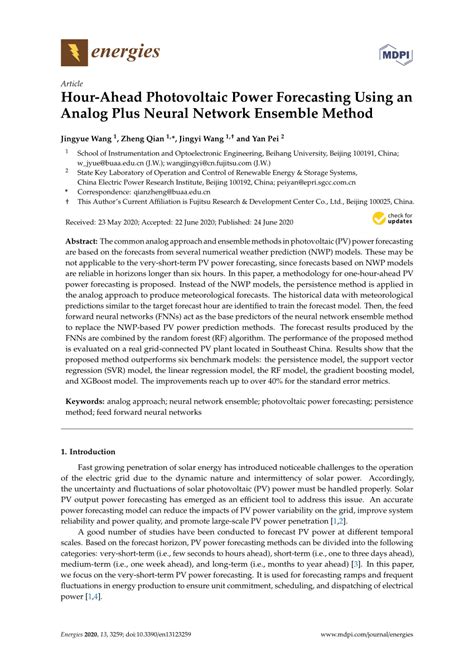 Pdf Hour Ahead Photovoltaic Power Forecasting Using An Analog Plus