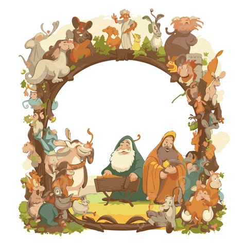 Religious Border Vector Sticker Clipart Round Frame With Cartoon