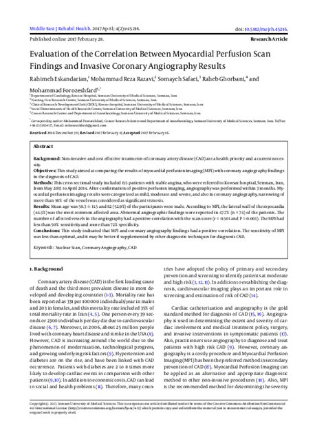 Pdf Evaluation Of The Correlation Between Myocardial Perfusion Scan Findings And Invasive