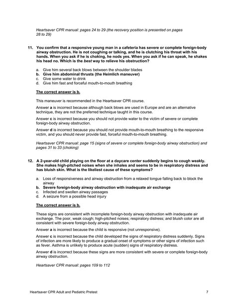 Heartsaver Cpr Pretestwithannotatedanswerkey Pdf