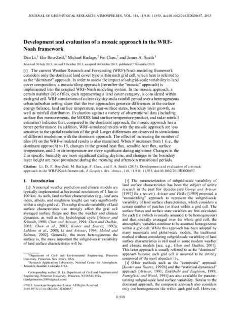 Pdf Development And Evaluation Of A Mosaic Approach In The Wrf Noah