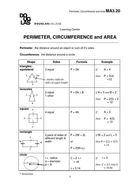 Perimeter Circumference And Area Pdf Area Mathematics