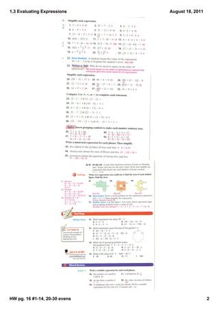 1 3 Evaluating Expressions Notes PDF