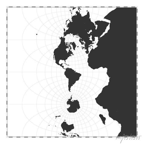 Vector World Map Transverse Spherical Mercator Projection Plan Posters For The Wall • Posters