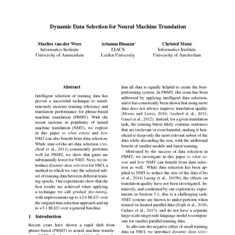 Dynamic Data Selection For Neural Machine Translation Acl Anthology