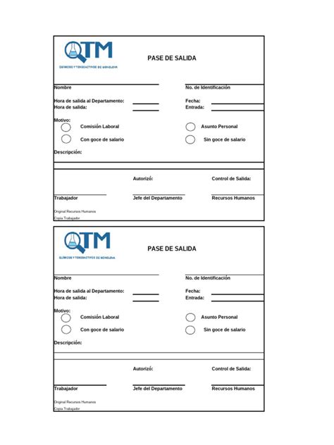 Formulario De Pase De Salida Laboral Pdf