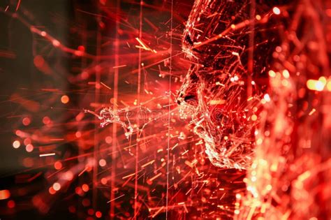 Dynamic Abstract Pattern Of Sparkling Light Trails And Red Glowing Particles For Vibrant