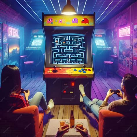 Premium Photo Virtual Arcade Fun Retro Gaming Delight With Pacman And Space Invaders