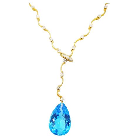Handmade Pear Shaped Blue Topaz Diamond Drop Pendant For Sale At 1stdibs