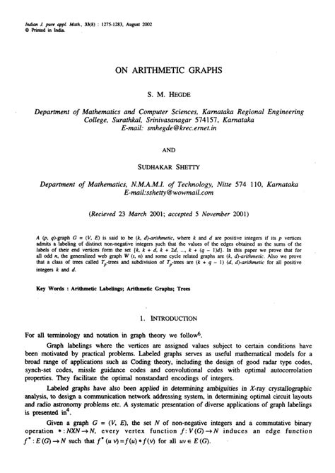 PDF On Arithmetic Graphs