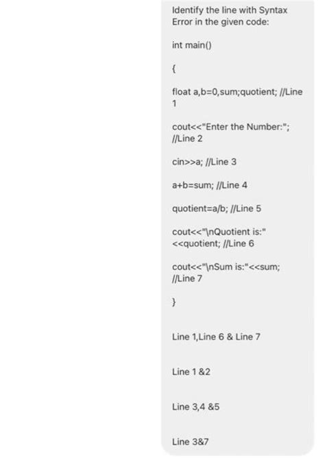Solved Identify The Line With Syntax Error In The Given Chegg Com