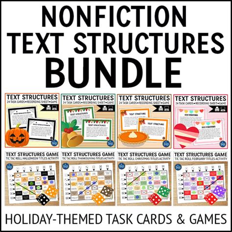 Nonfiction Text Structures Bundle Holiday Task Cards And Dice Games