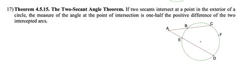 17 Theorem 4515 The Two Secant Angle Theorem If Two Secants Intersect At A Point In The Exterior