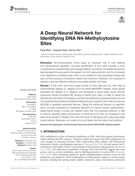 Pdf A Deep Neural Network For Identifying Dna N4 Methylcytosine Sites