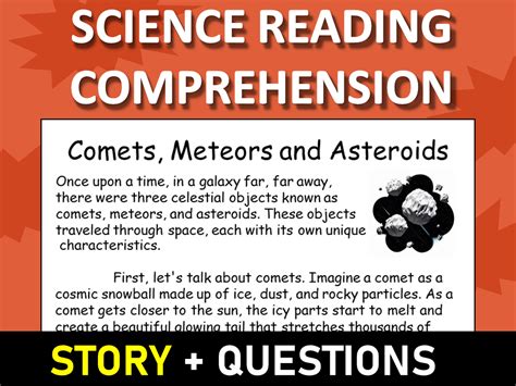 Comets Meteors And Asteroids Reading Science Story Comprehension Questions Worksheet Teaching