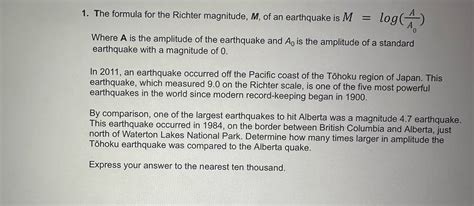 Answered 1 The Formula For The Richter… Bartleby