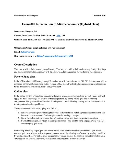 Basic Microeconomics University Of Washington Autumn 2017 Econ200i Introduction To