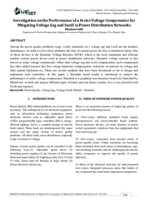 Pdf Investigation On The Performance Of A Series Voltage Compensator
