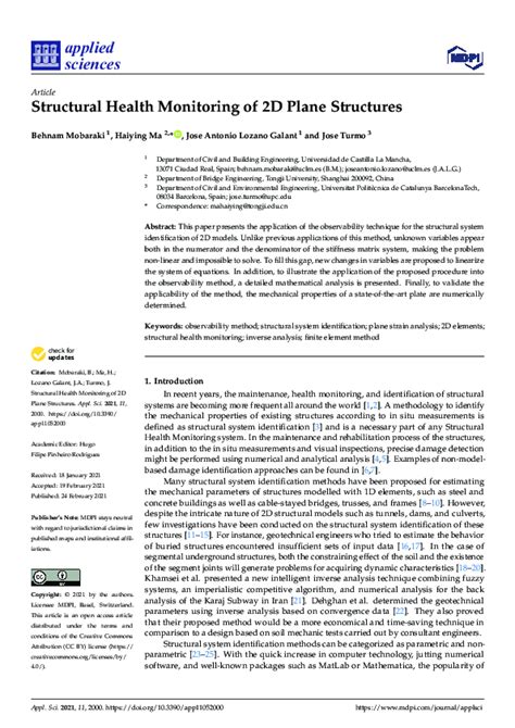 Pdf Structural Health Monitoring Of 2d Plane Structures
