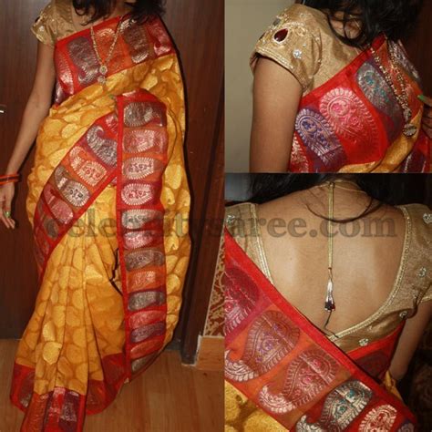 Yellow Jute Banaras Saree Saree Blouse Patterns