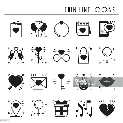 라인 아이콘 세트를 사랑 해요 해피 발렌타인 하루 실루엣 표지판 및 기호 사랑 부부 관계 데이트 결혼 휴가 로맨틱 테마 심장 입술 선물입니다 개체 그룹에 대한 스톡 벡터