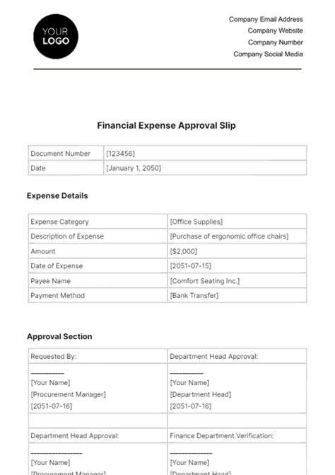 Free Financial Expense Approval Slip Template To Edit Online