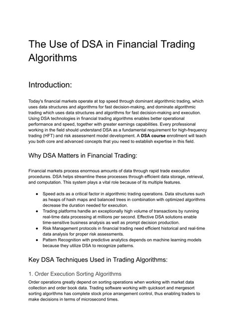 Ppt The Use Of Dsa In Financial Trading Algorithms Powerpoint