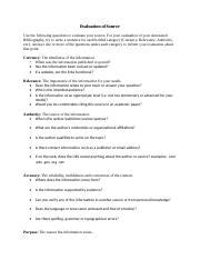 Evaluating Sources With CRAAP Test 1 Docx Evaluation Of Source Use The Following Questions