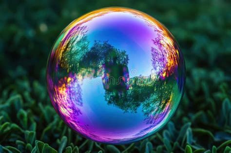 Colorful Soap Bubble Reflecting Trees And Nature During Sunny Day Stock Image Image Of Soap