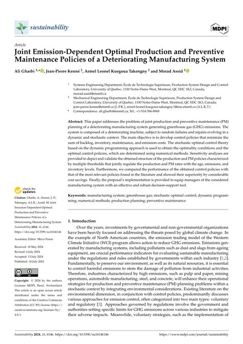Pdf Joint Emission Dependent Optimal Production And Preventive Maintenance Policies Of A