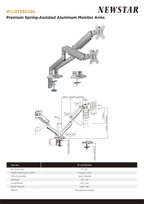 Newstar Dual Monitors Premium Aluminum Spring Assisted Monitor Arm