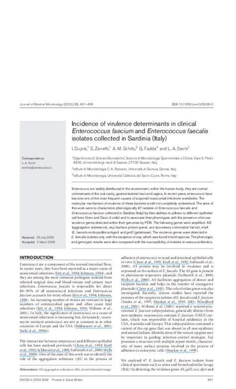 Pdf Incidence Of Virulence Determinants In Clinical Enterococcus Faecium And Enterococcus