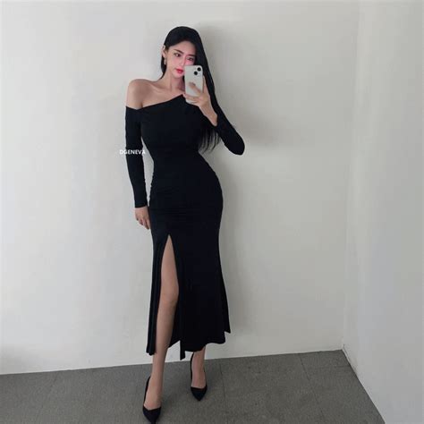 당일 속기모 원오프 셔링 트임 홀 롱 Ops 신축성 국내생산 연말룩 크리스마스 파티룩 이벤트룩 트임조절 가능 스판 연주회 방송 슬림핏 섹시룩 글램룩 머메이드 2color