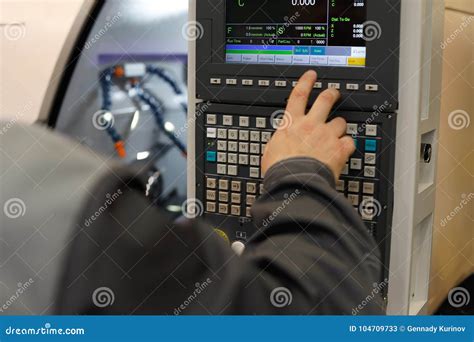 CNC Operator Programming Lathe Machine Stock Image Image Of Finger Controller