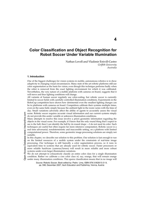 Pdf Color Classification And Object Recognition For Robot Soccer