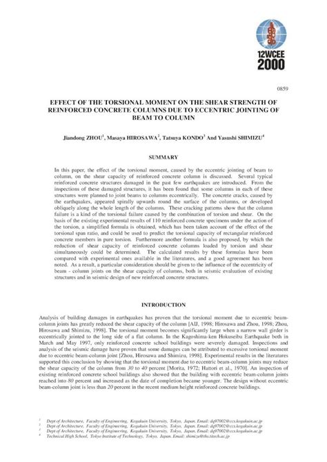 Pdf Effect Of The Torsional Moment On The Shear · Pdf Filethe Design Without Eccentric Beam
