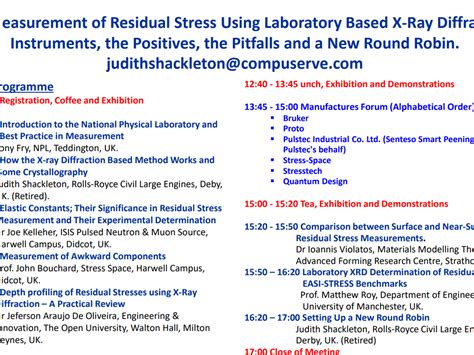 The Measurement Of Residual Stress Using Laboratory Based X Ray
