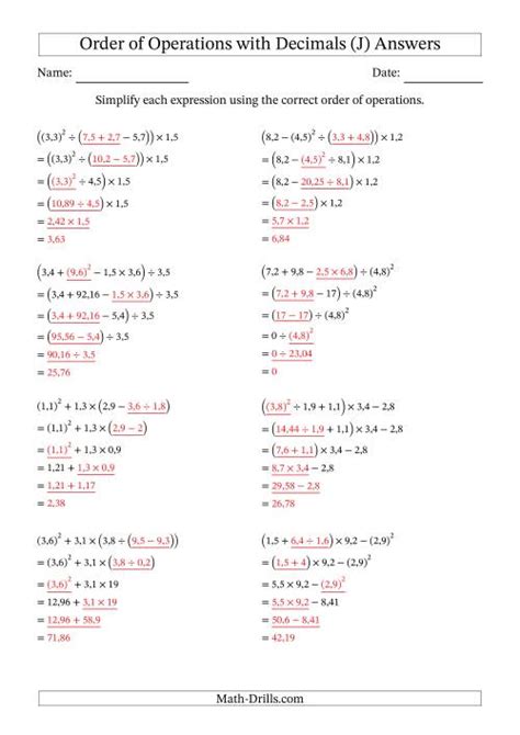 Order Of Operations With Positive Decimals Five Steps Comma Decimal Format J