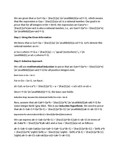 Mathematical Induction Proof For Rational Numbers Math 101 Studocu