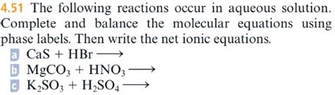Solved 4 51 The Following Reactions Occur In Aqueous