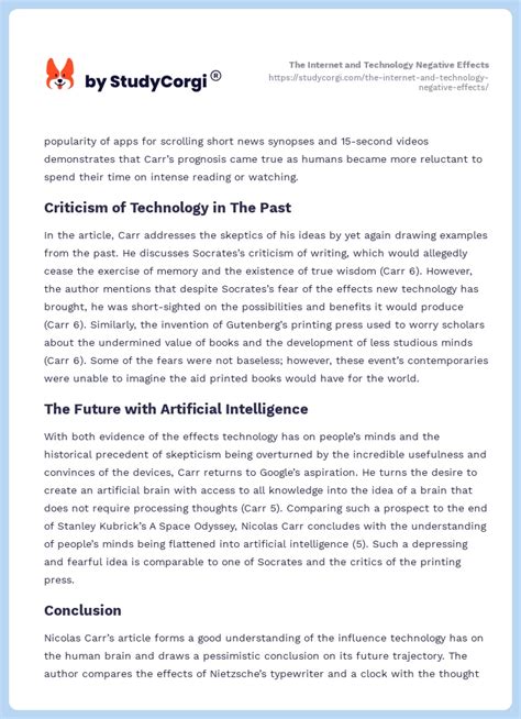 The Internet And Technology Negative Effects Free Essay Example
