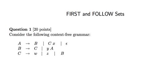 solved first and follow sets question 1 20 points consider