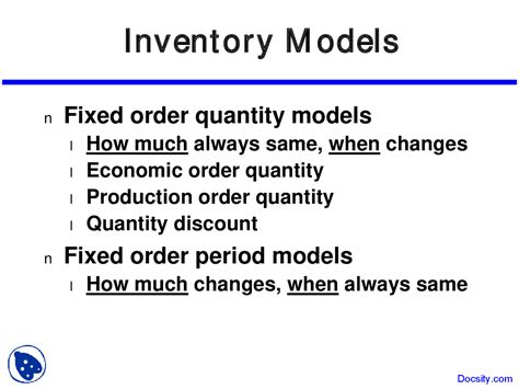 Inventory Models Buisness Management Lecture Slides Docsity