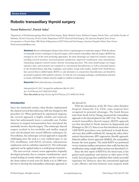Pdf Robotic Transaxillary Thyroid Surgery