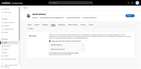 Control Hub Monitoring Busy Lamp Field Verizon